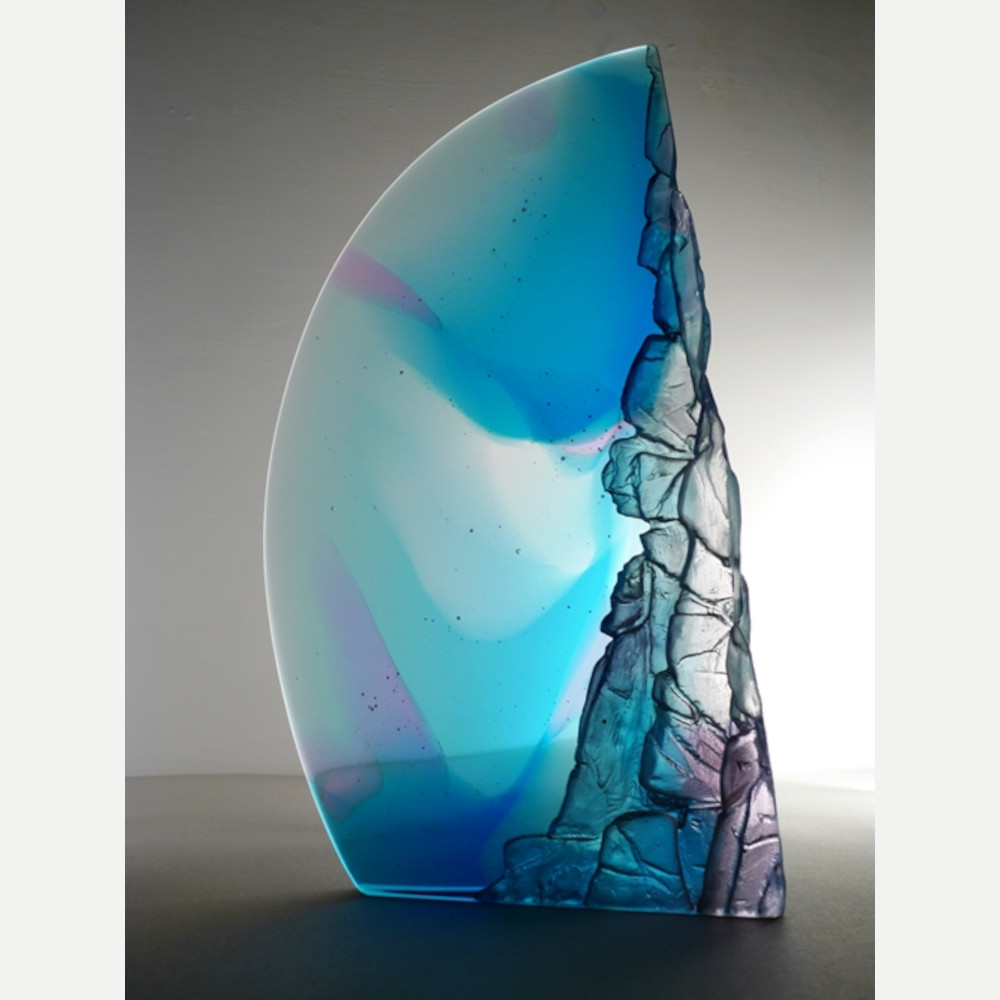 Art Glass Sculpture Blue Cliffs Moon By Crispian Heath Boha Glass